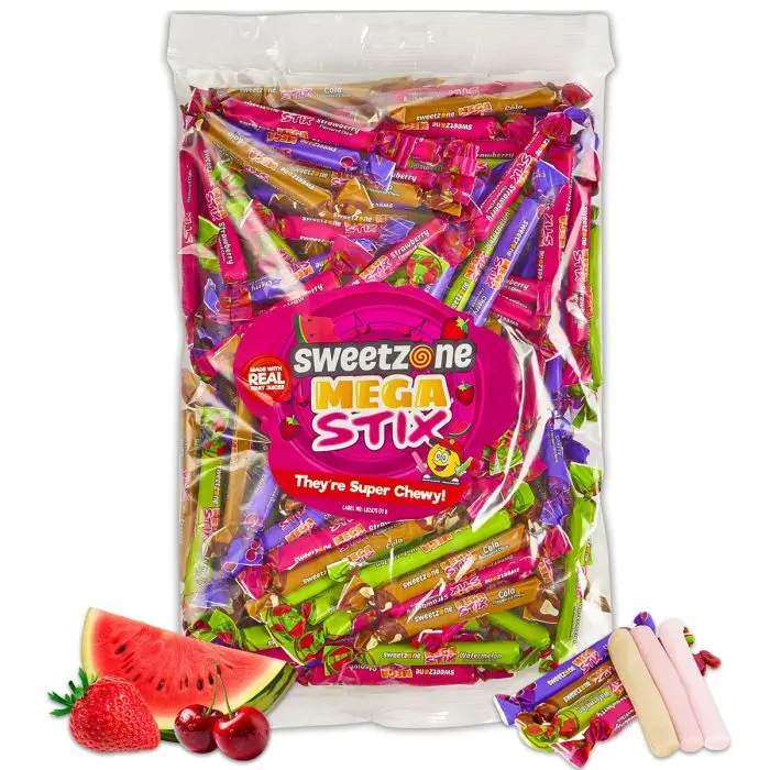 Sweetzone Mega Stix 1Kg - Halal Sweets - Fruit Chews - 1Kg Sweets
