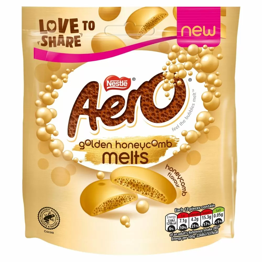 Aero Golden Honeycomb Melts Bag 86g - Chocolate Sweets - Retro sweets ...