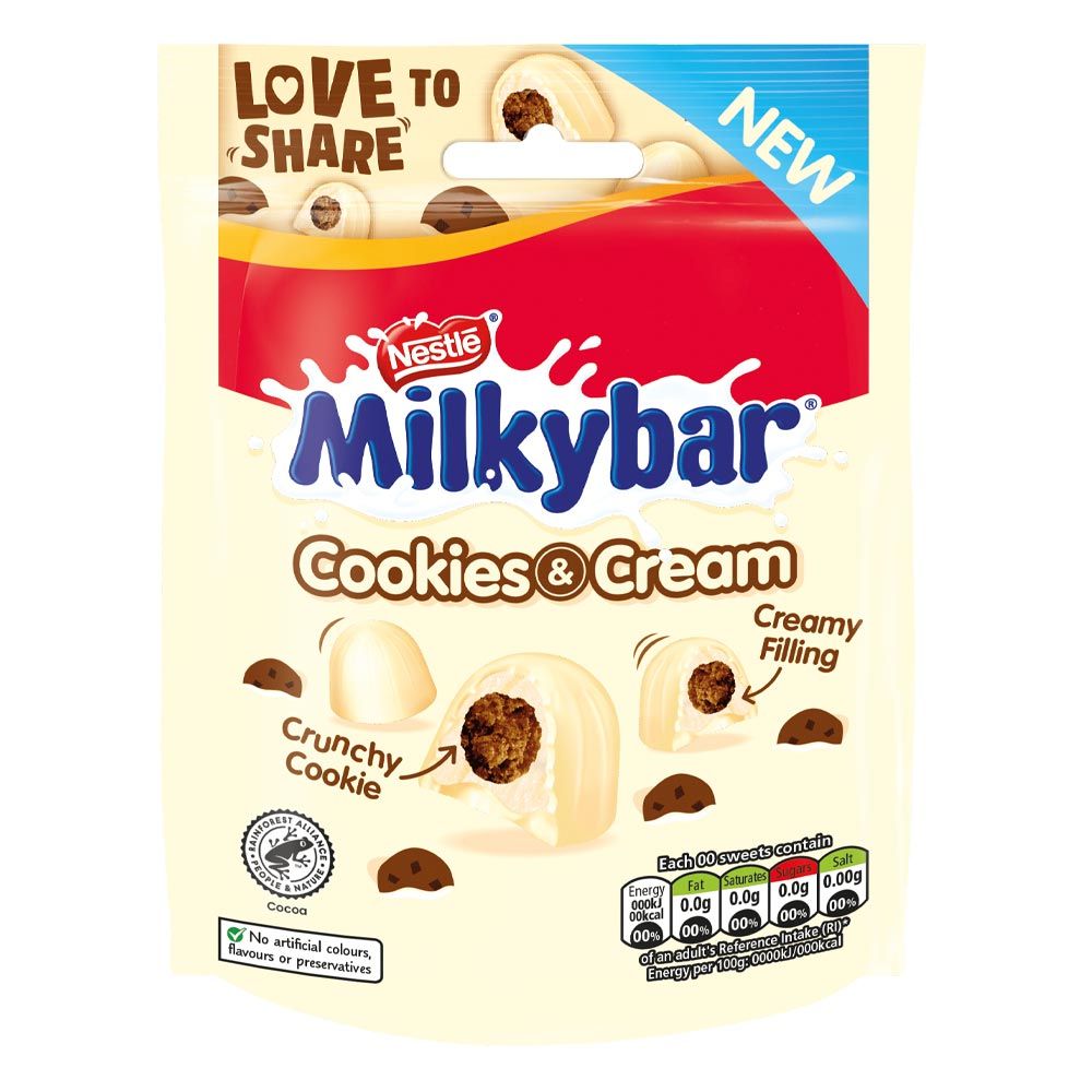 Milkybar Cookies and Cream Pouch - Chocolate Sweets - Retro sweets ...