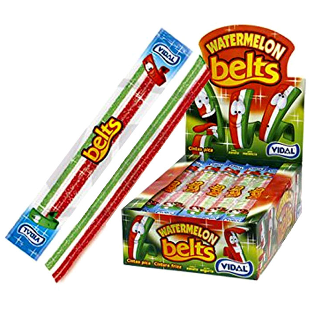 Vidal Sour Watermelon Belts - Full Case of 150 - Retro Sweets - Fizzy Belts - Party Bag Fillers